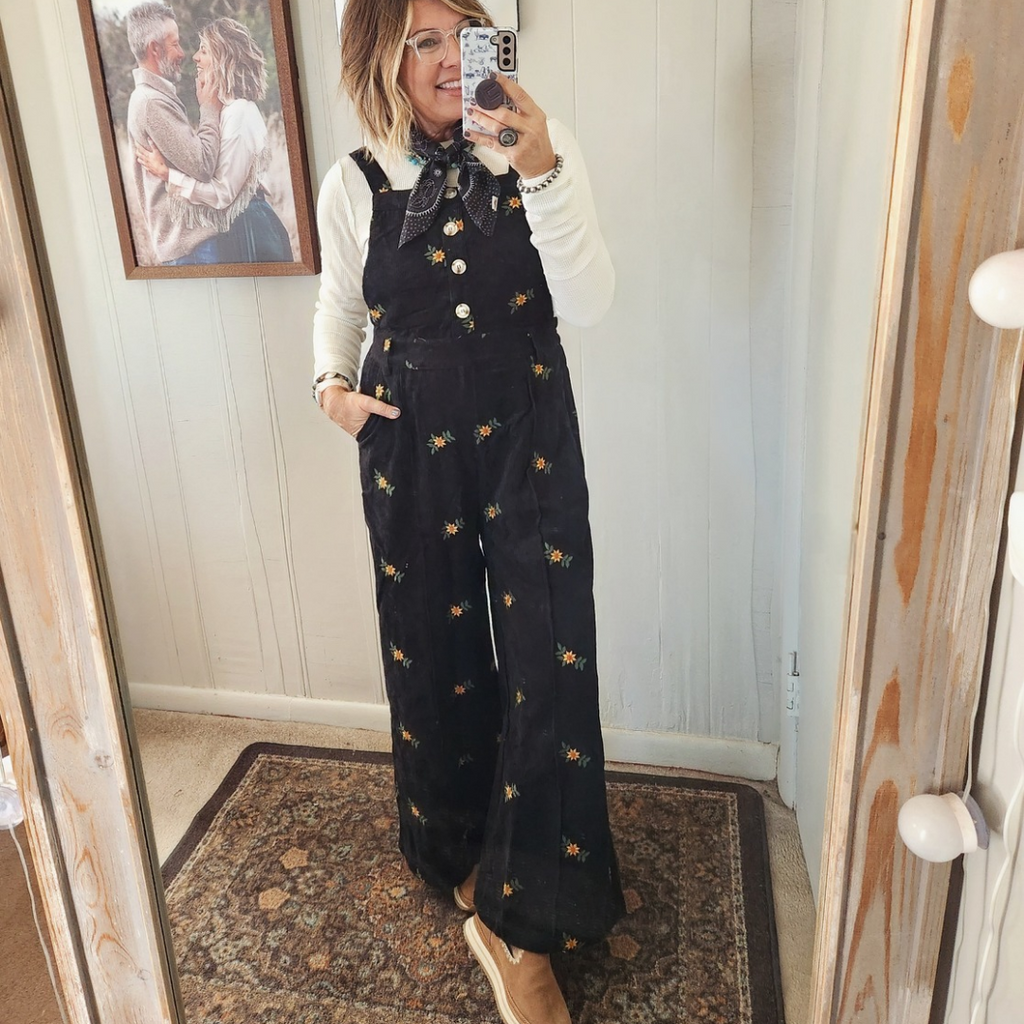 The Joni Embroidered Corduroy Overalls – U Bar and Company