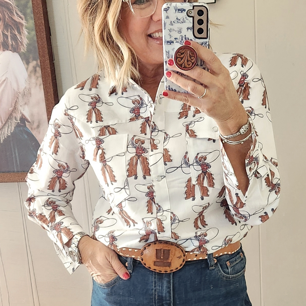 Howdy Hanny Roping Cowboy Pearlsnap Top – U Bar and Company