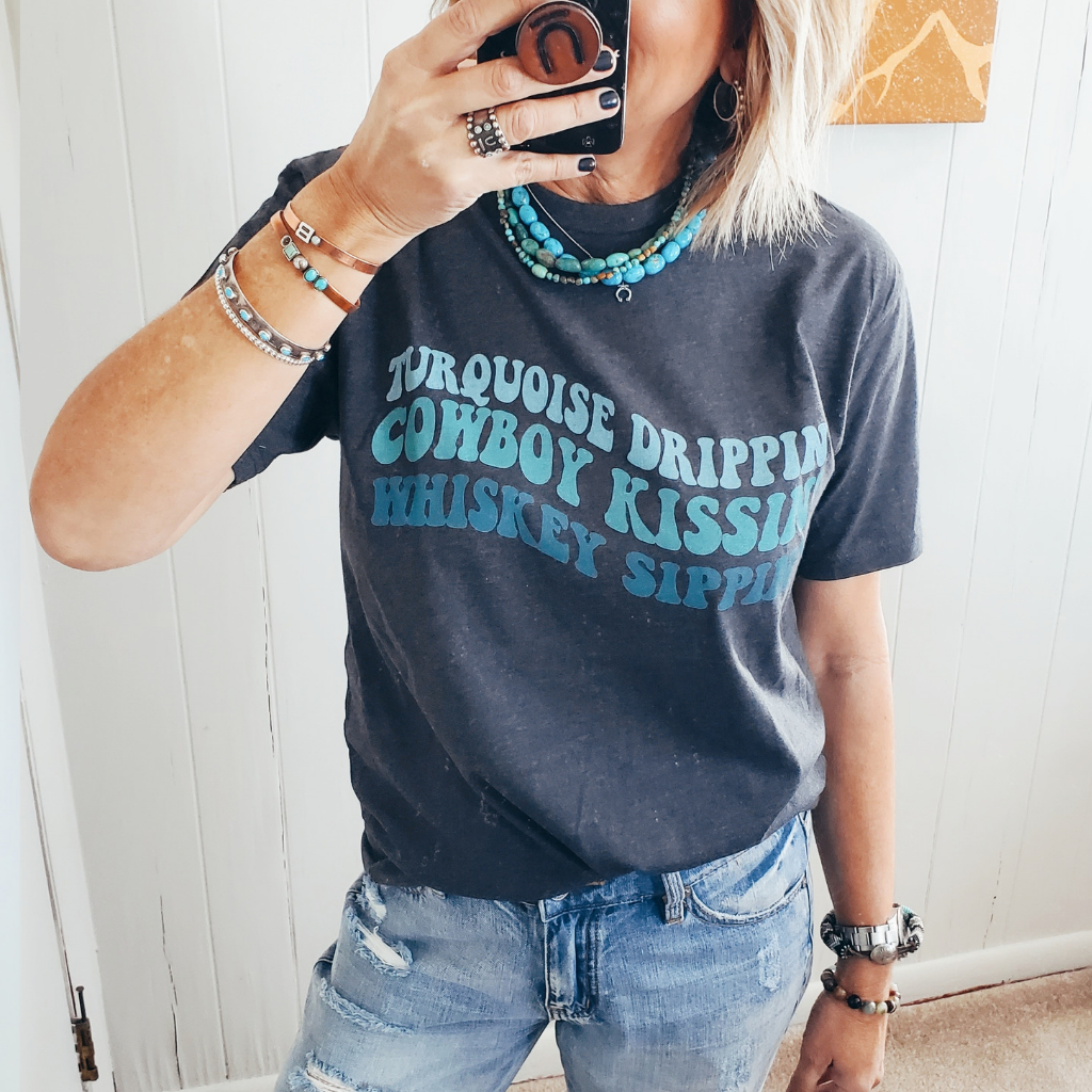 Turquoise, Cowboys and Whiskey Tee – U Bar and Company